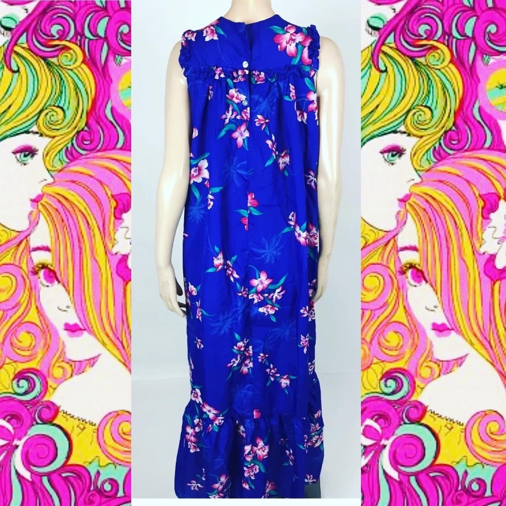 Vintage Mod Floral Ruffle Maxi Dress Size: Vintage La… - Gem